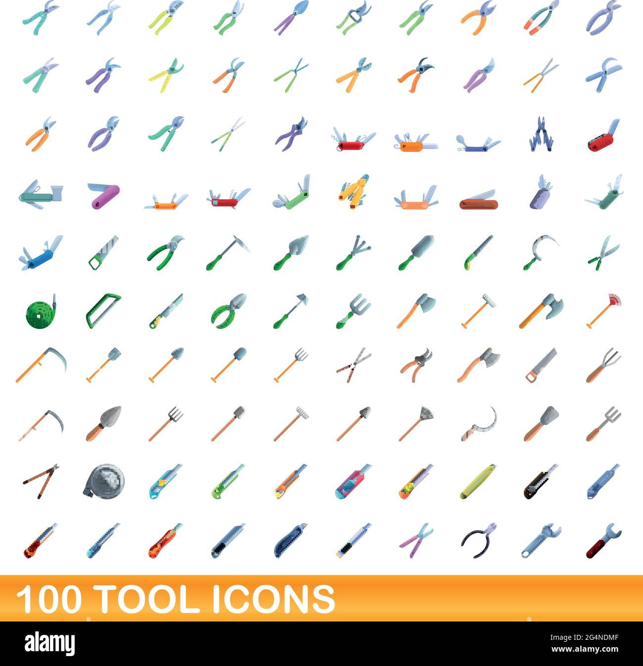 100 tool icons set. Cartoon illustration of 100 tool icons vector set ...