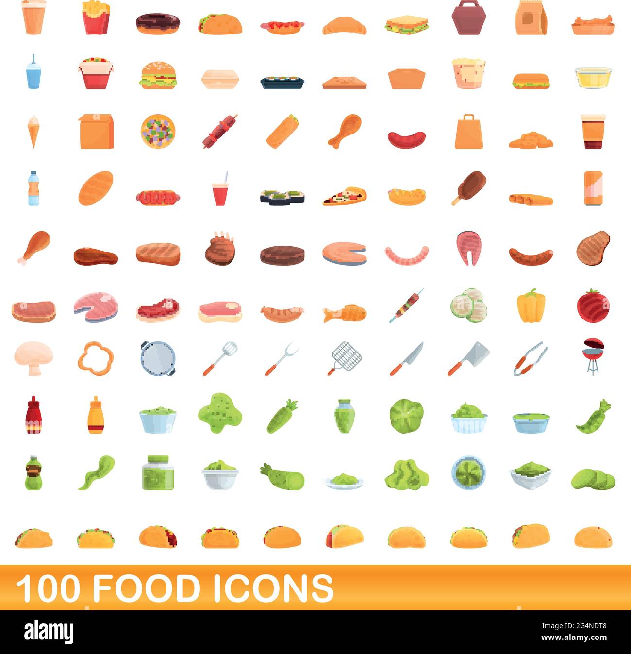 100 food icons set. Cartoon illustration of 100 food icons vector set ... 100 food icons set. Cartoon illustration of 100 food icons vector set ...