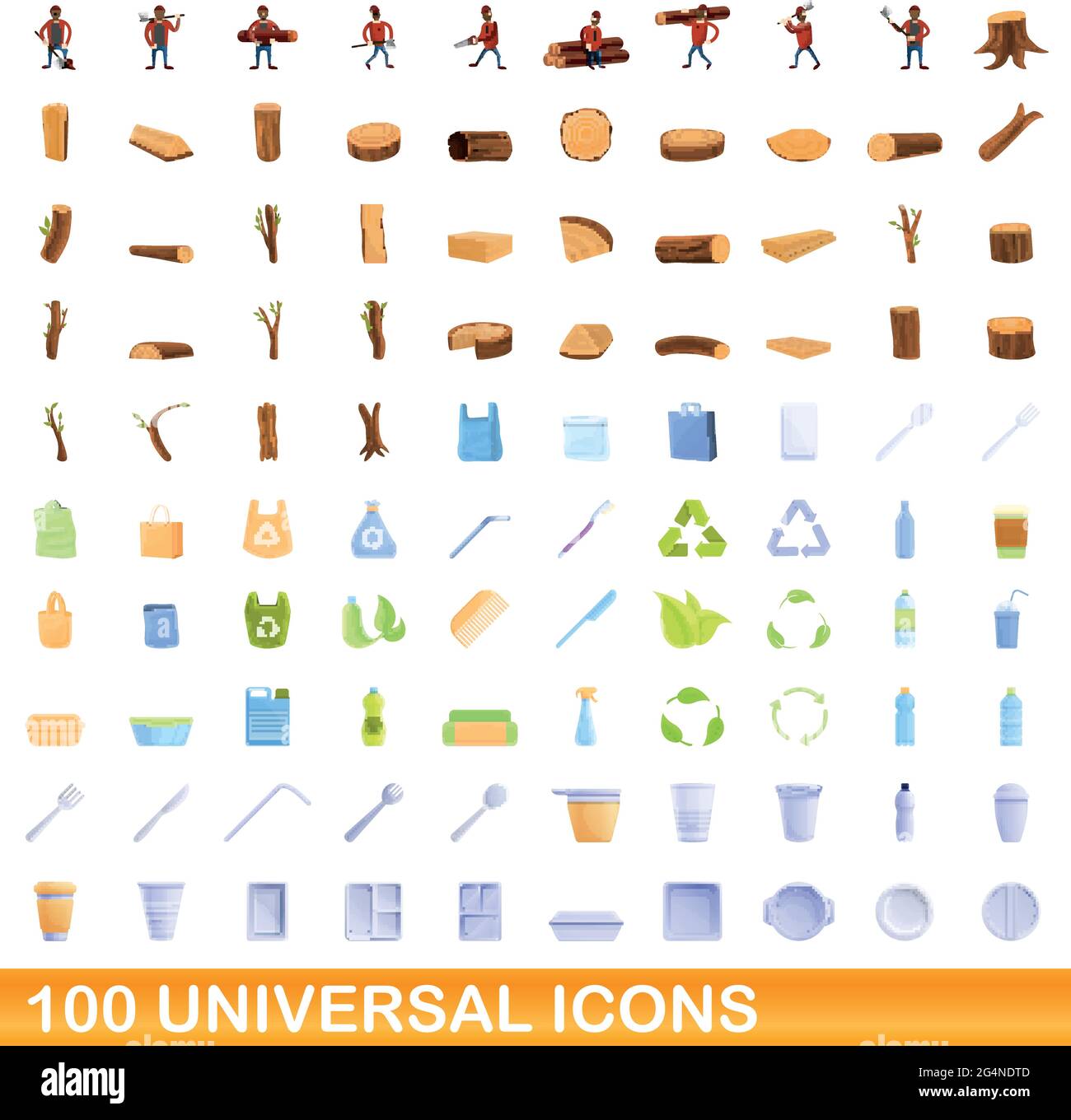 100 universal icons set. Cartoon illustration of 100 universal icons ...