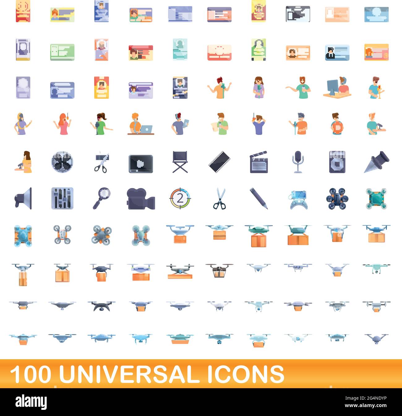 100 universal icons set. Cartoon illustration of 100 universal icons ...