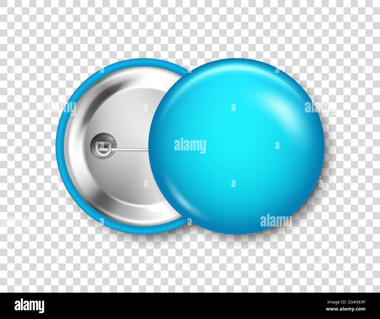 Realistic blue blank badge isolated on transparent background. Glossy ...