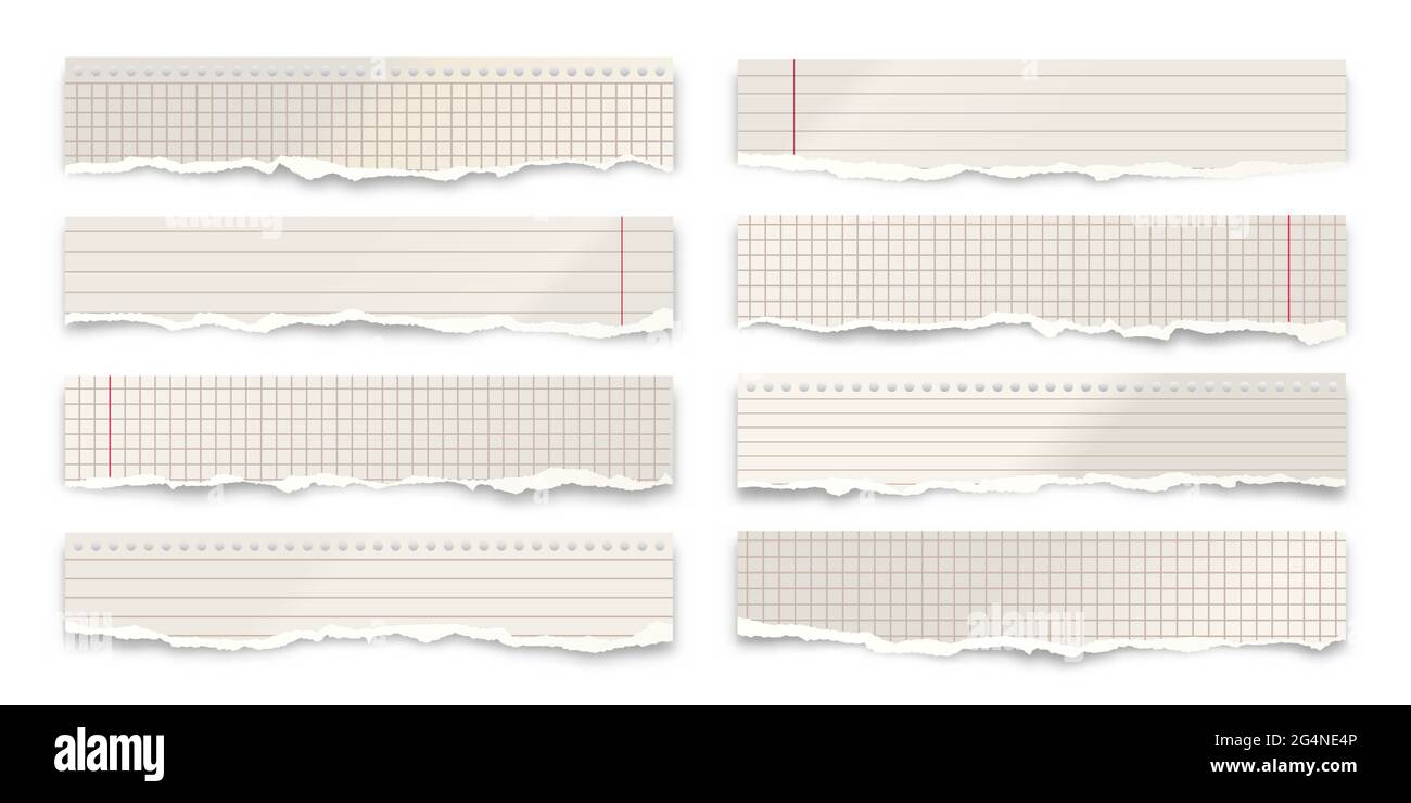 Ripped paper strips isolated on white background. Realistic crumpled ...