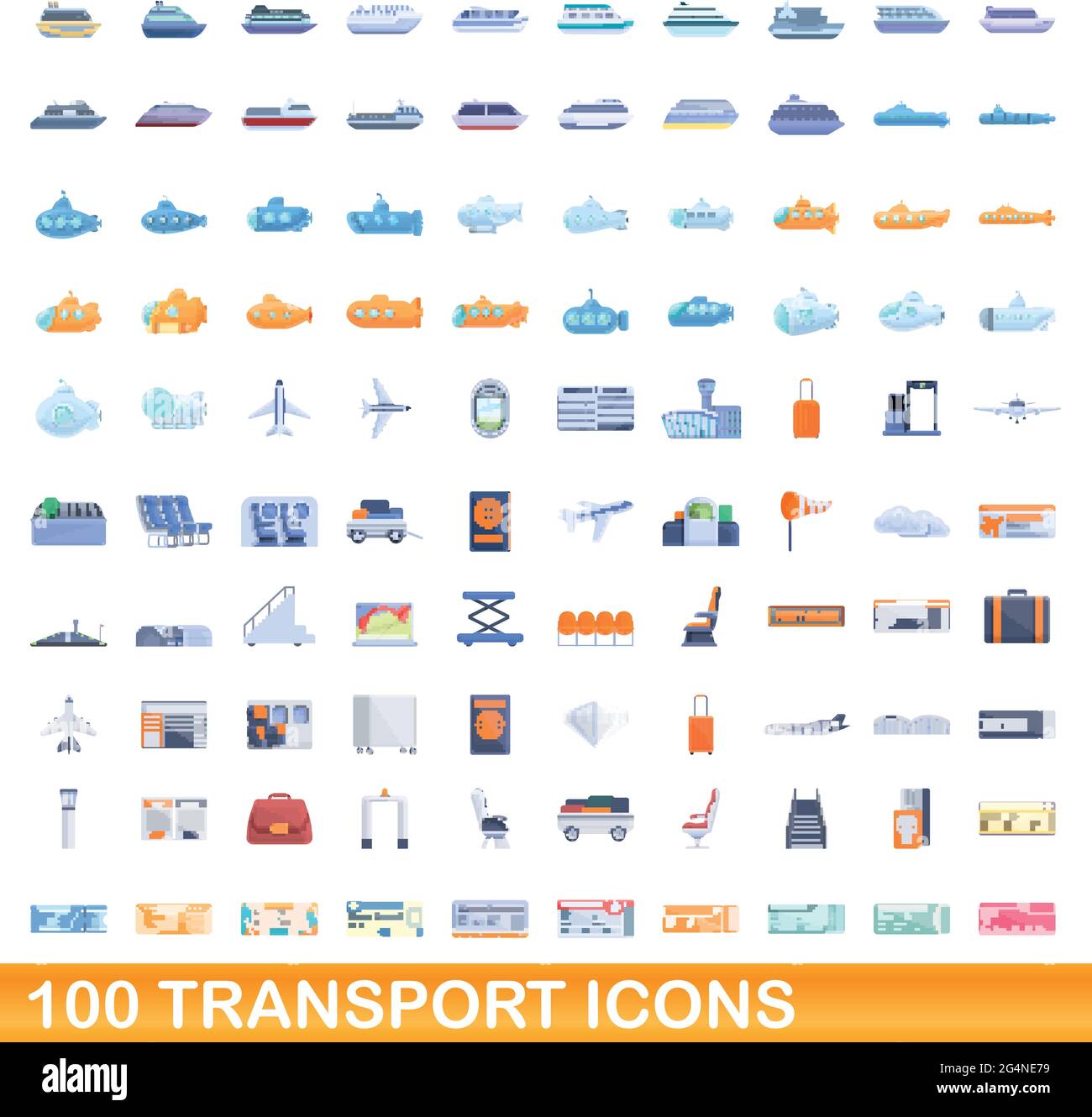 100 transport icons set. Cartoon illustration of 100 transport icons ...