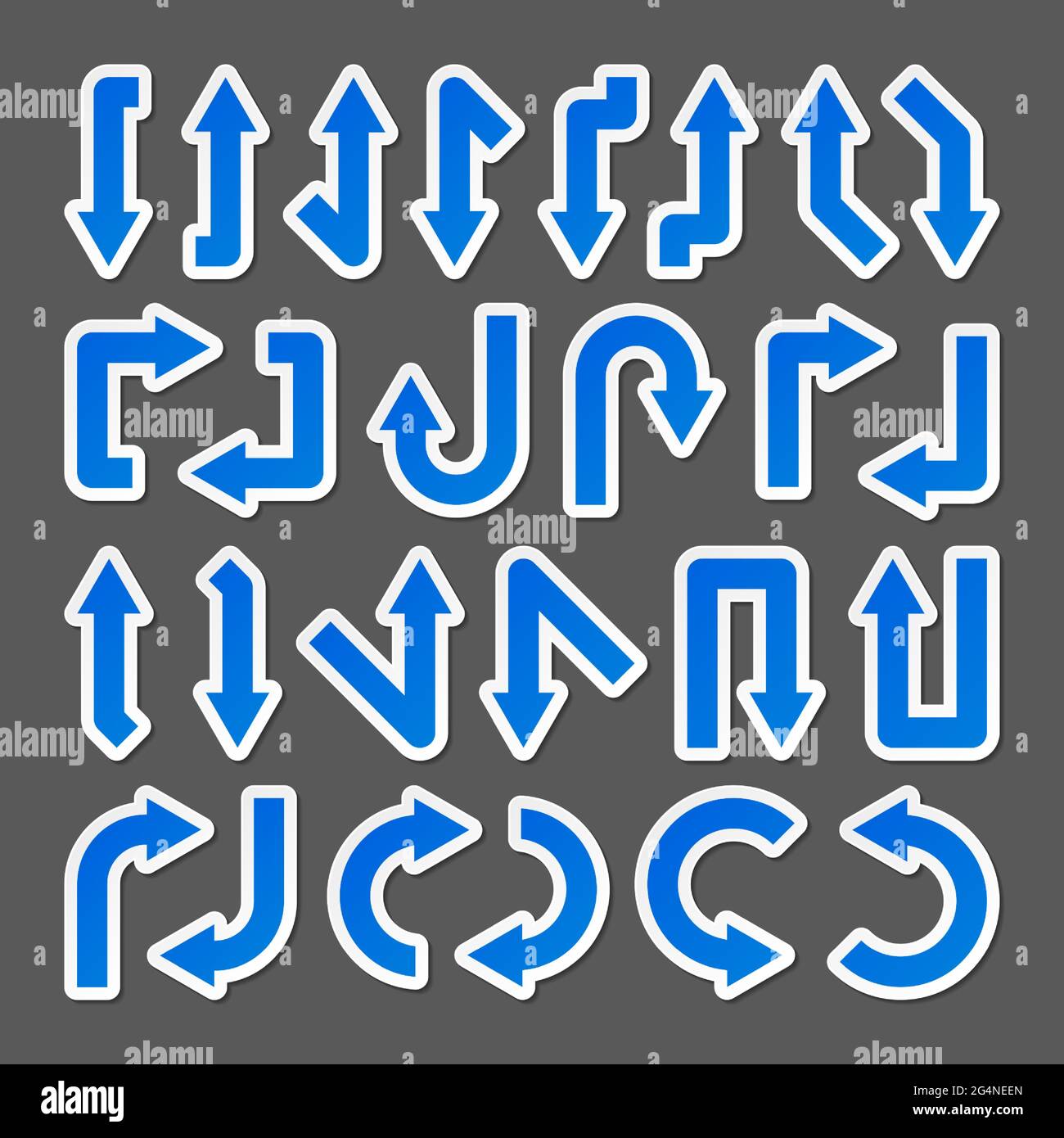 Colorful arrow stickers set. Blue pointers collection. Simple arrows in ...
