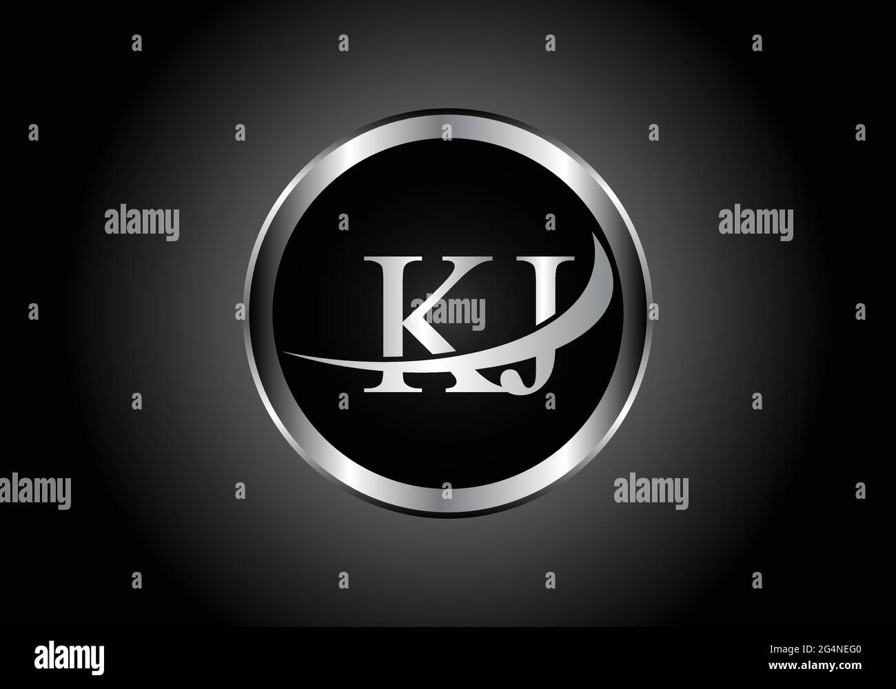 silver letter KJ metal combination alphabet logo icon design with grey ...