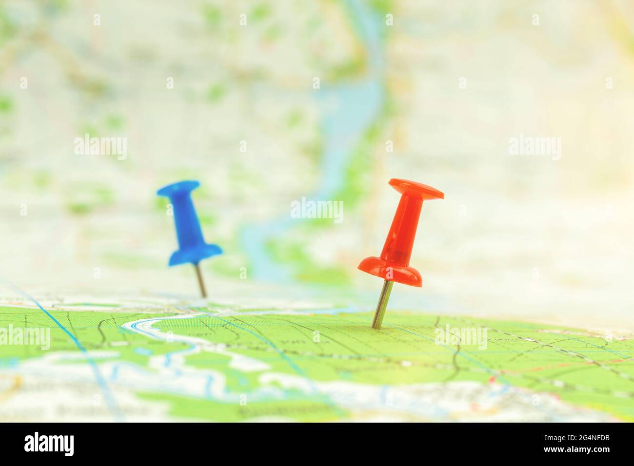 Travel map with navigation markers on it, selective focus Stock Photo ...