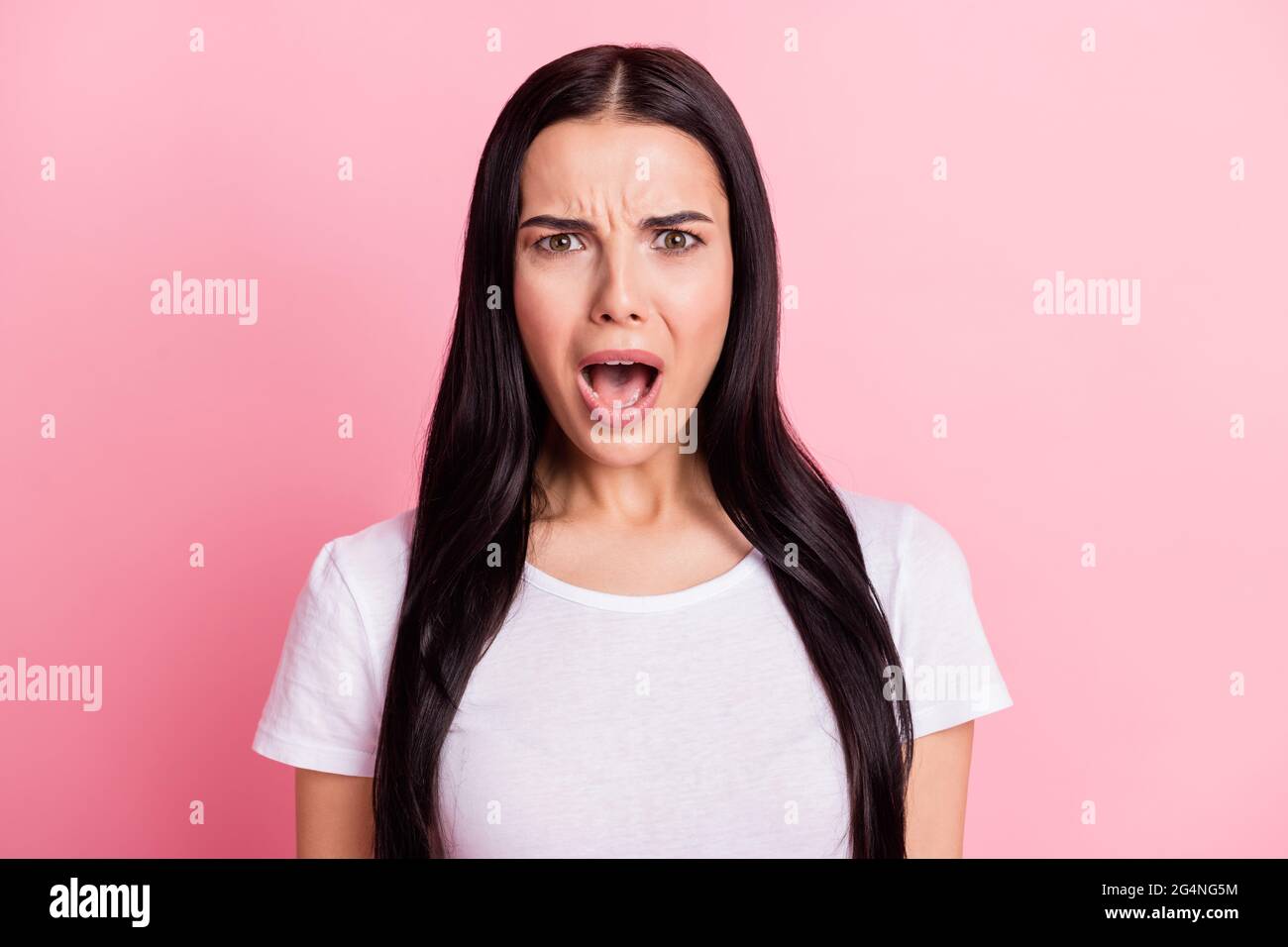 Portrait of attractive devastated girl bad terrible news reaction ...