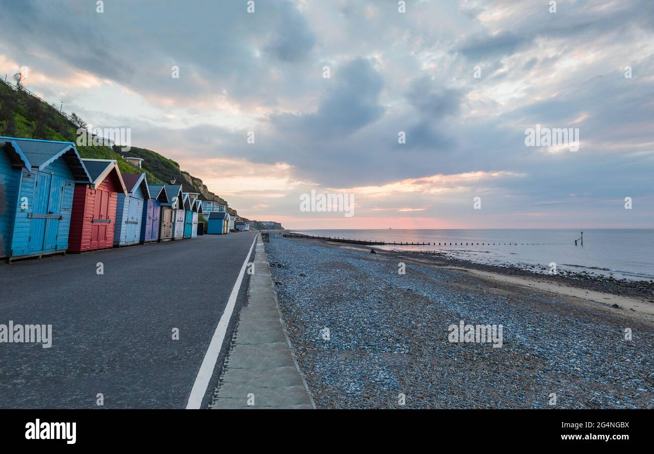 Beach huts along the Cromer seafront seen on the West beach before ...