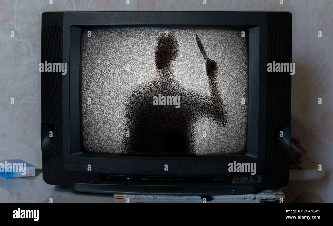 abstract digital screen with a horror movie, dark night concept Stock ...