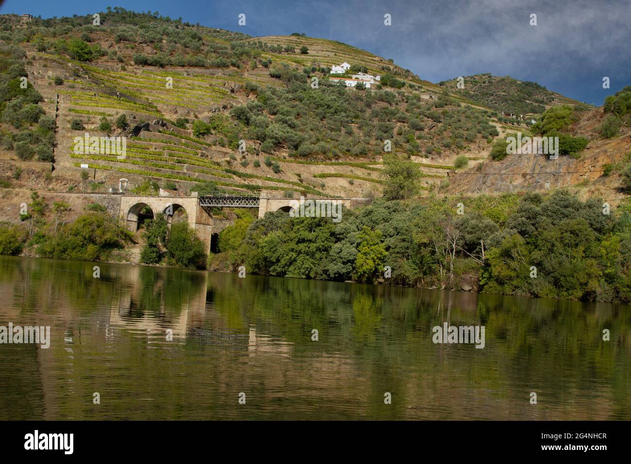 Douro Valley Portugal shot from a boat sailing on the river Stock Photo ...