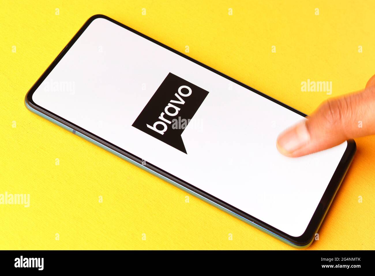 Bravo tv logo on phone screen stock image Stock Photo - Alamy