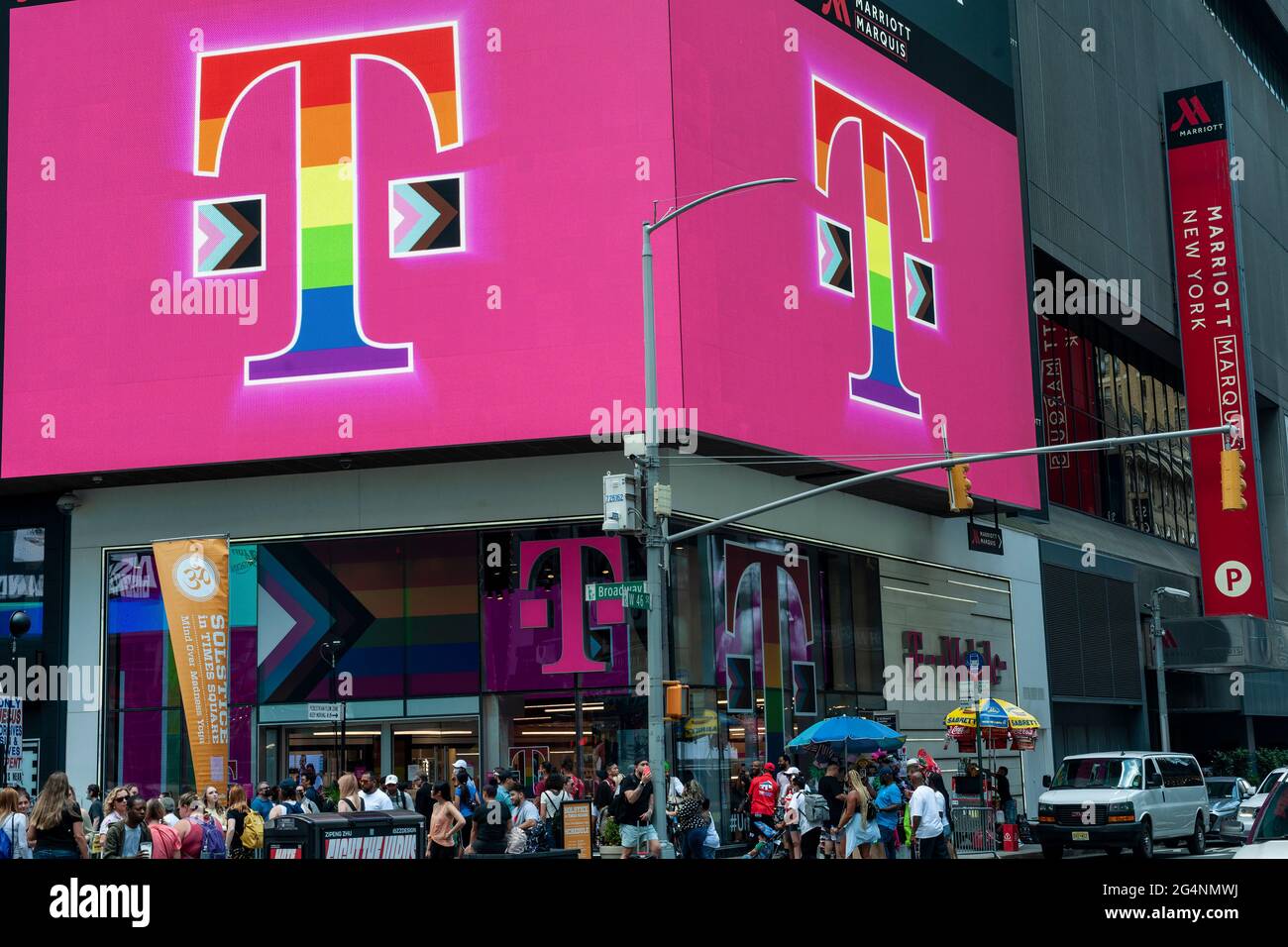 Signage for the T-Mobile store in Times Square in New York on Sunday ...