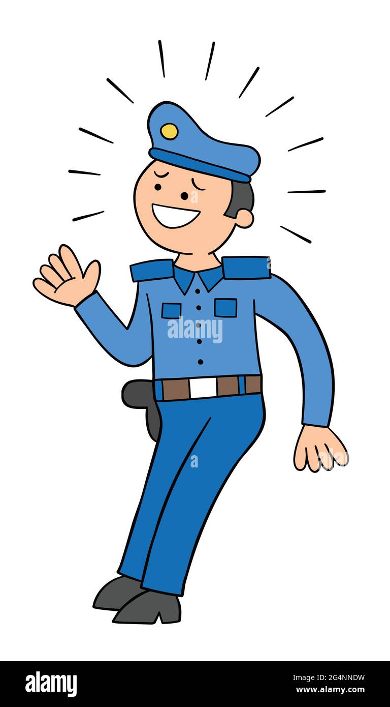 Cartoon police scared, vector illustration. Colored and black outlines ...