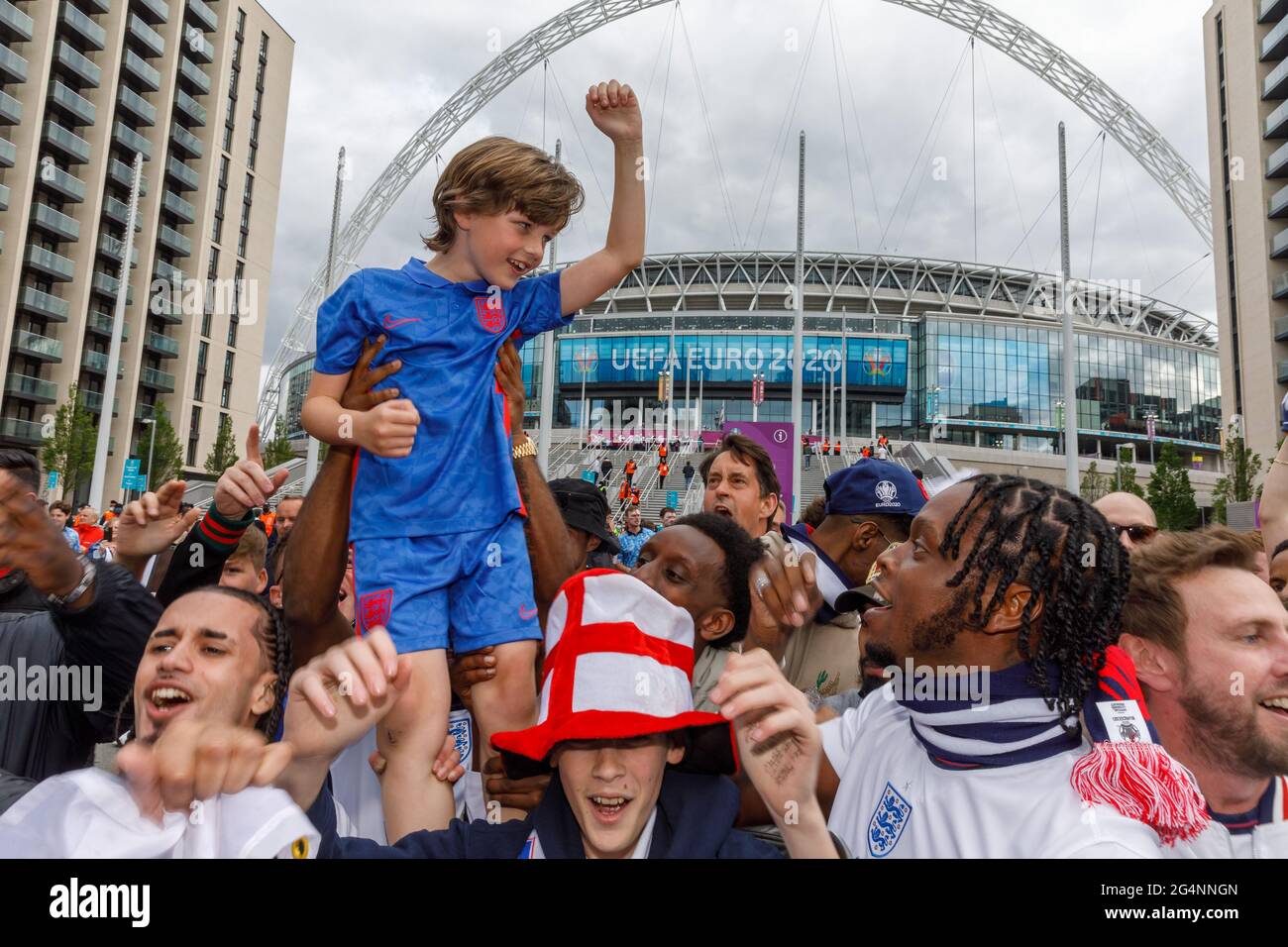 Wembley Stadium, Wembley Park, UK. 22nd June 2021. Young England fan ...