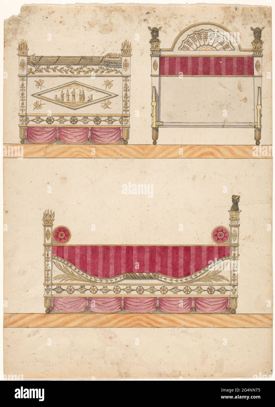 Design for a bed. Design for front view, backwooth and side view of a ...