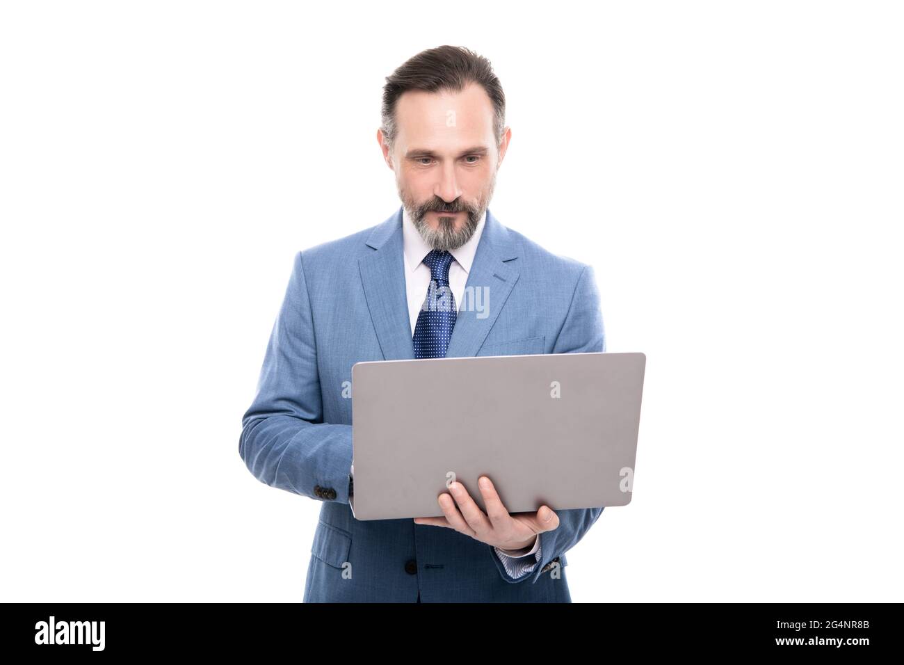 concentrated ceo use modern computer work online isolated on white ...
