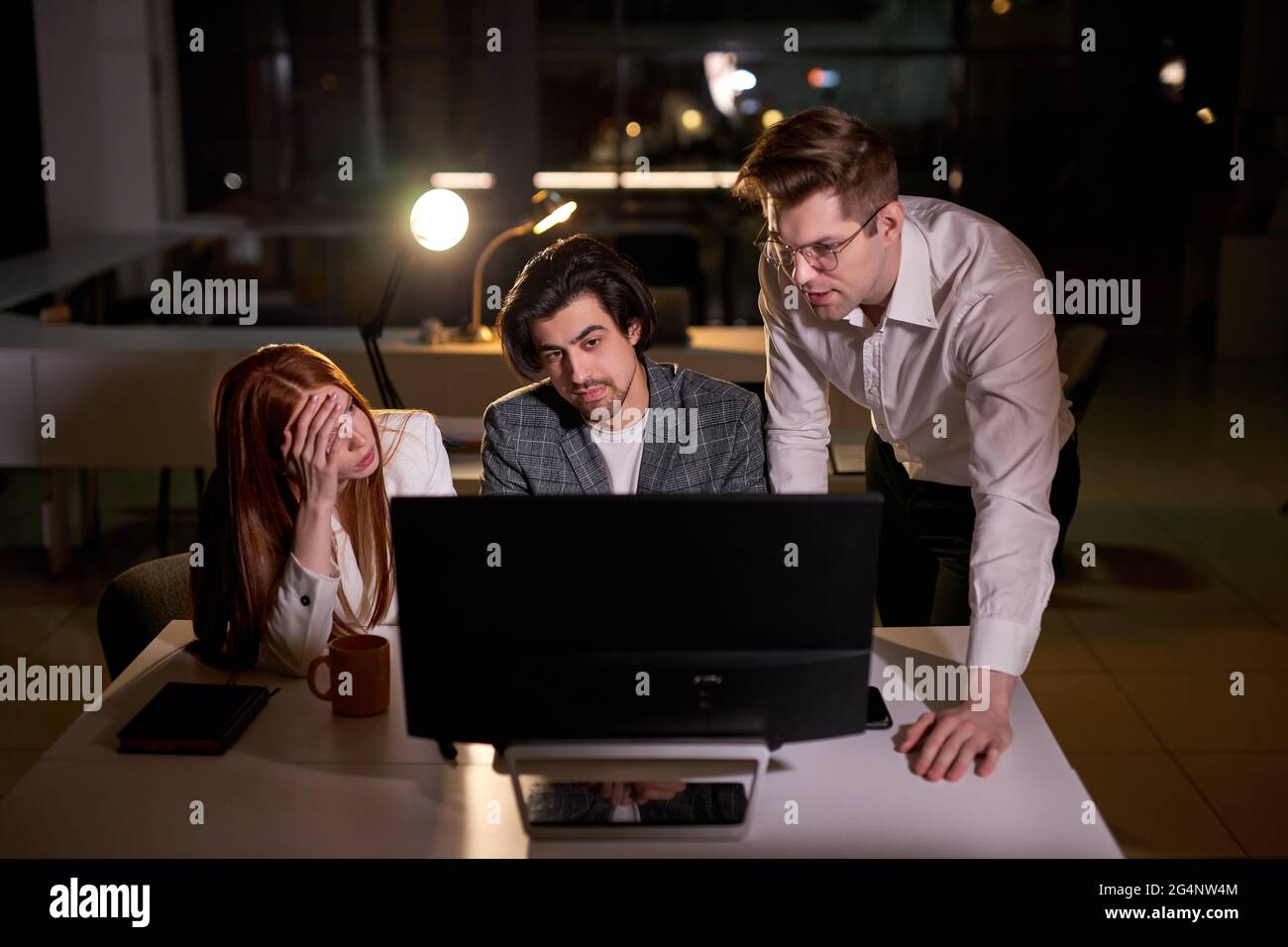 Ambitious and Confident Business People Using Desktop Computer, At ...