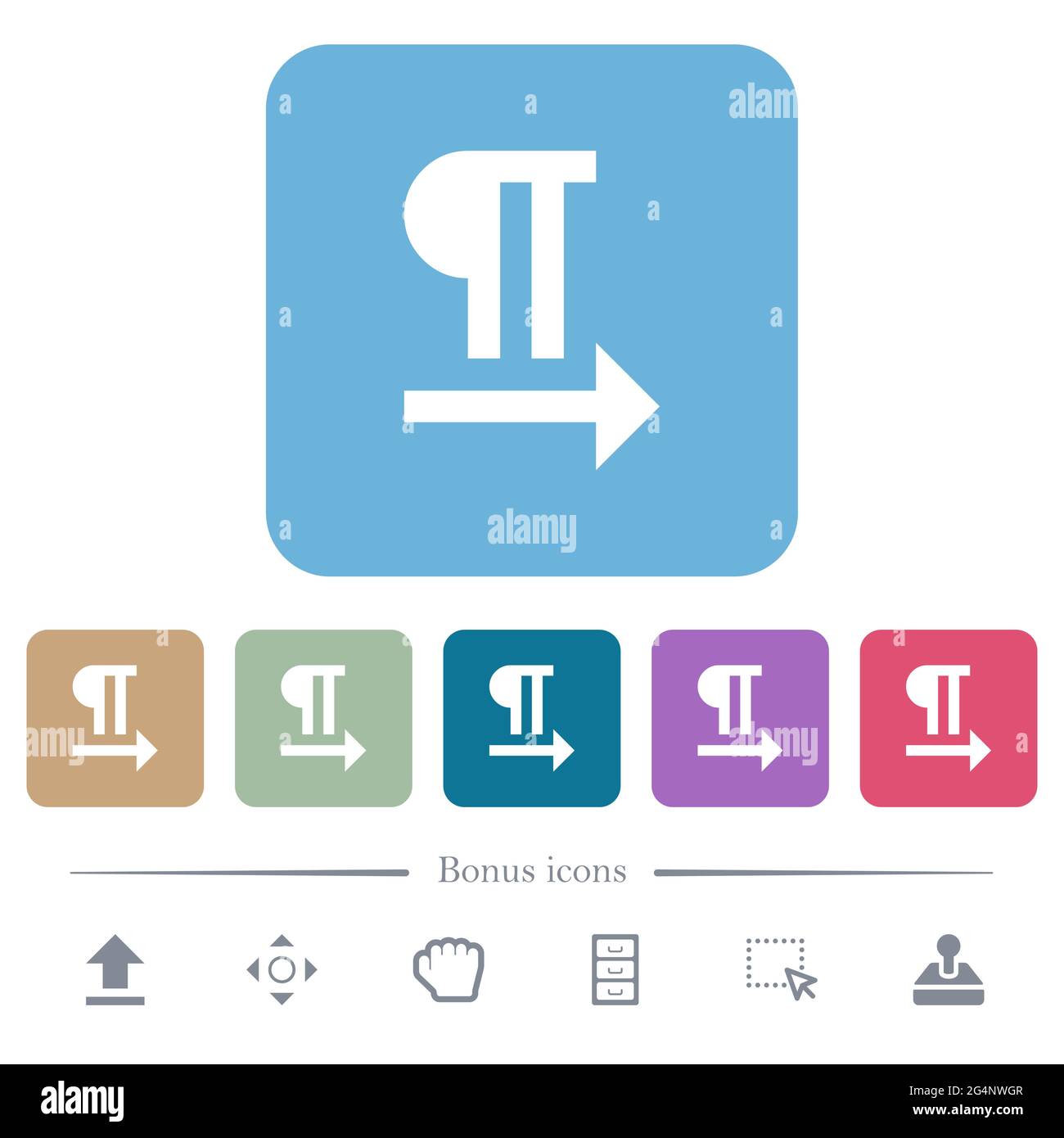 Left to right text direction white flat icons on color rounded square ...