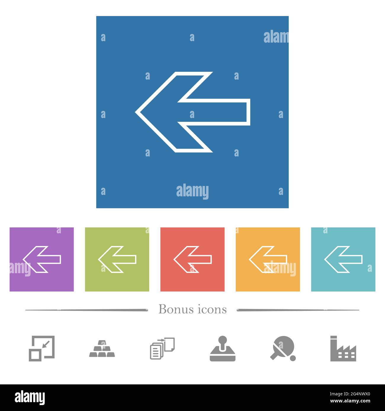 Left arrow outline flat white icons in square backgrounds. 6 bonus ...