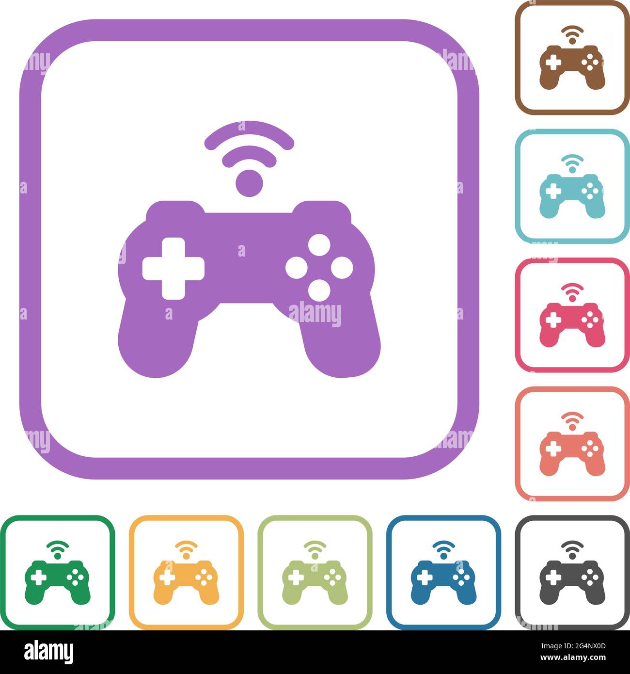 Wireless game controller simple icons in color rounded square frames on white background Stock ...