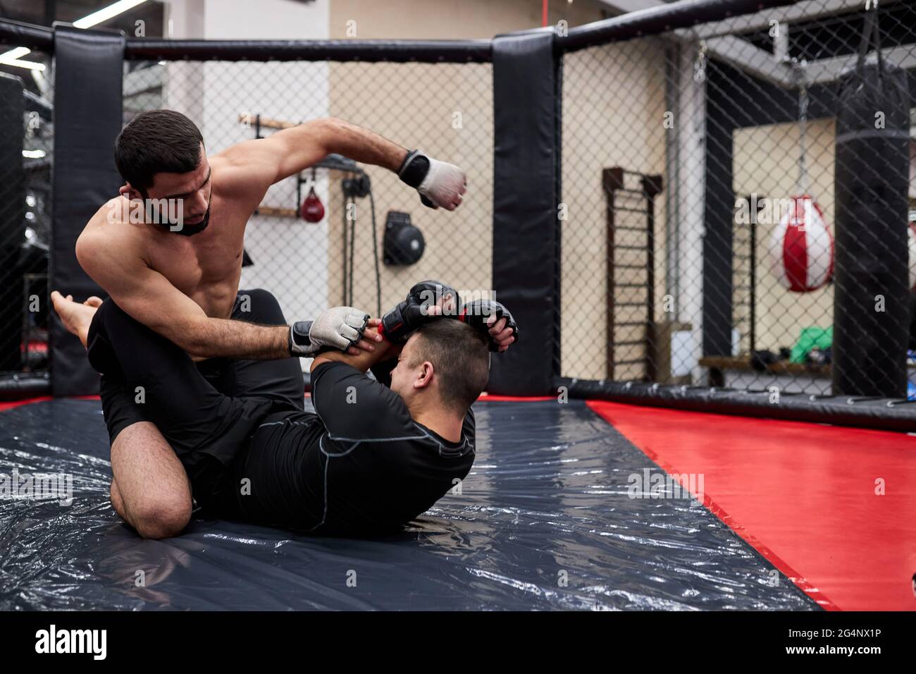 MMA. Two professional boxers boxing, fit muscular caucasian athletes ...