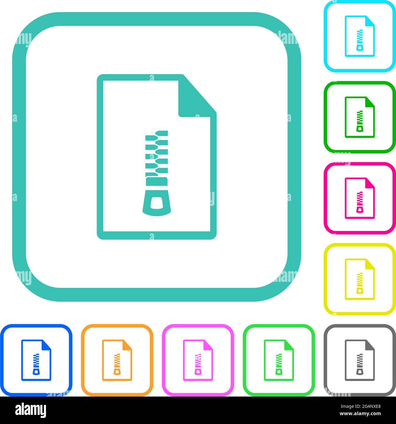 Compressed document vivid colored flat icons in curved borders on white ...