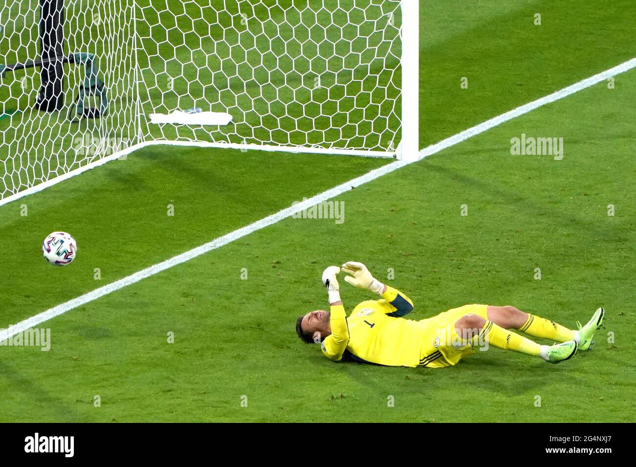 Scotland goalkeeper David Marshall concedes the second goal from ...