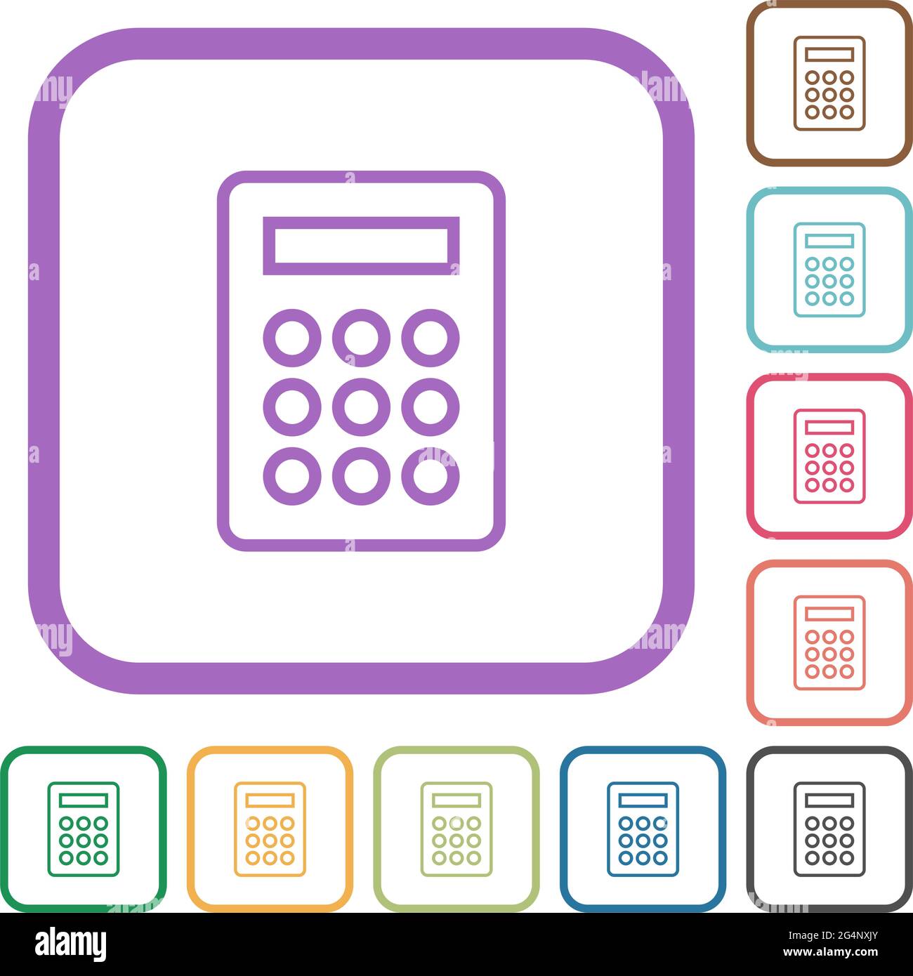 Calculator simple icons in color rounded square frames on white ...