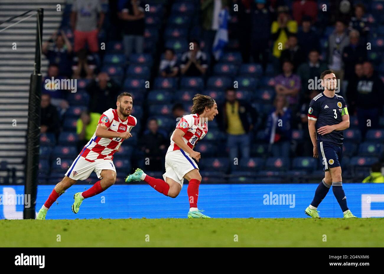 Croatia's Luka Modric (centre) celebrates scoring their side's second ...