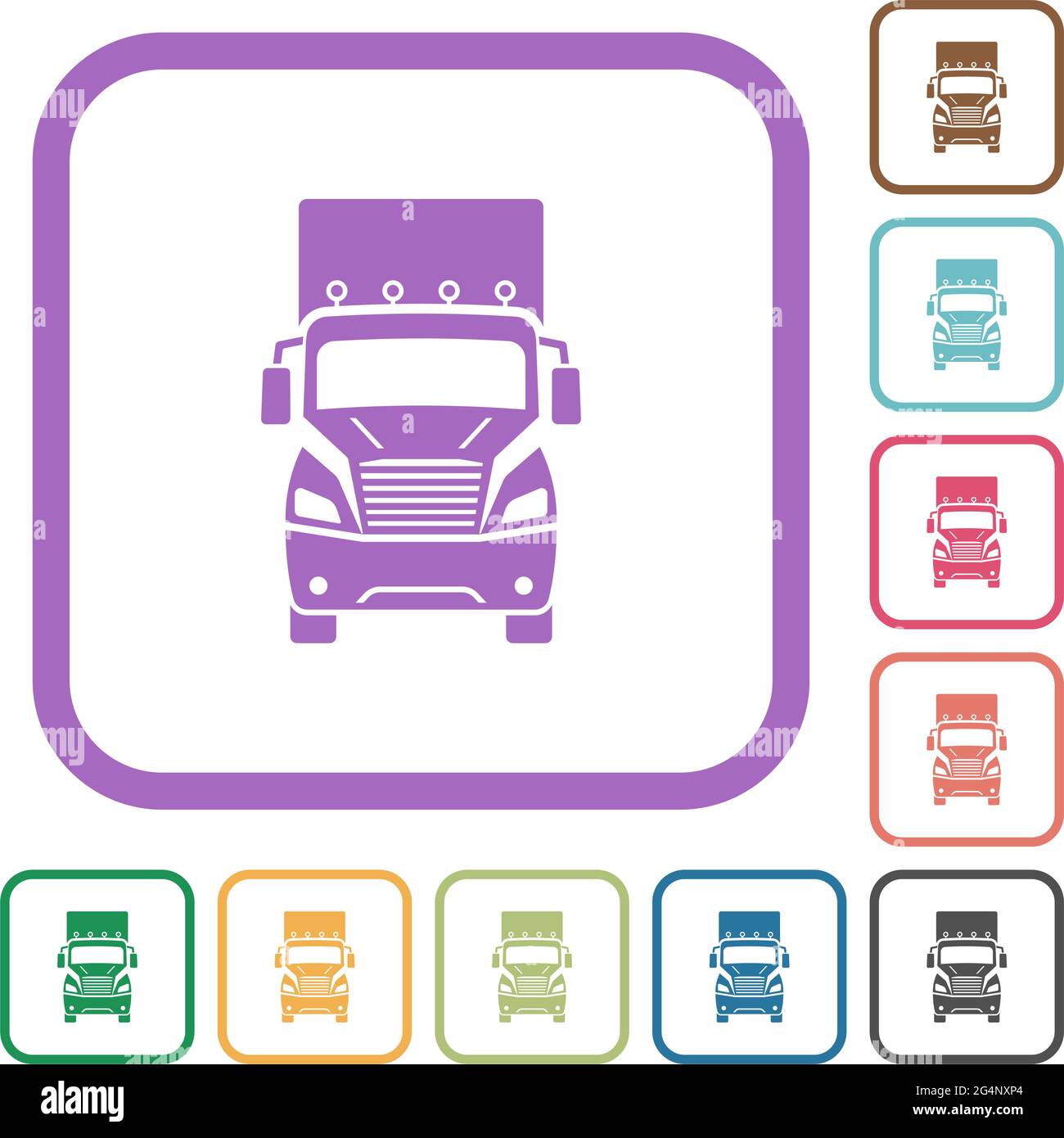Truck front view simple icons in color rounded square frames on white ...