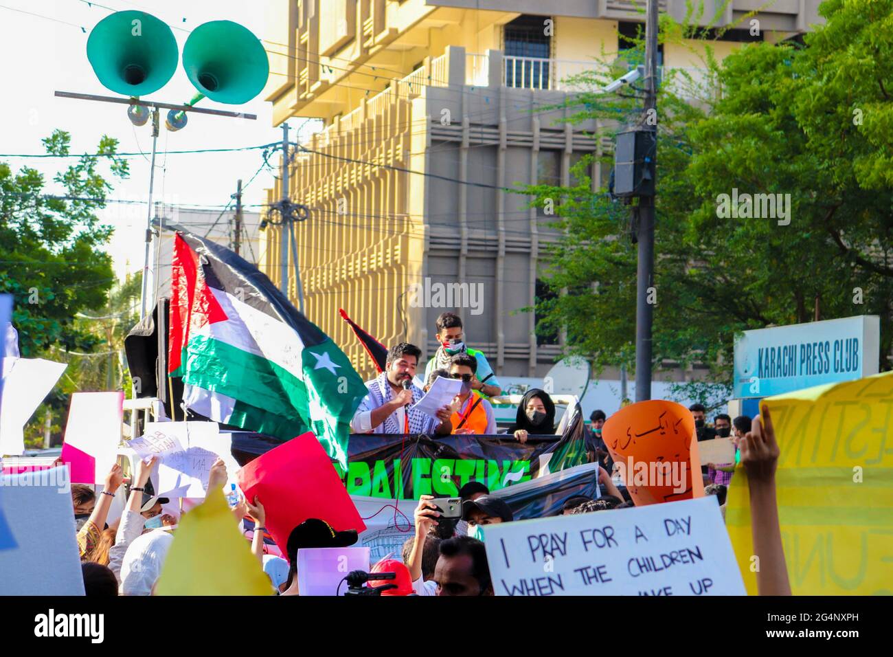 KARACHI, PAKISTAN - May 09, 2021: thousand of peoples join the rally ...