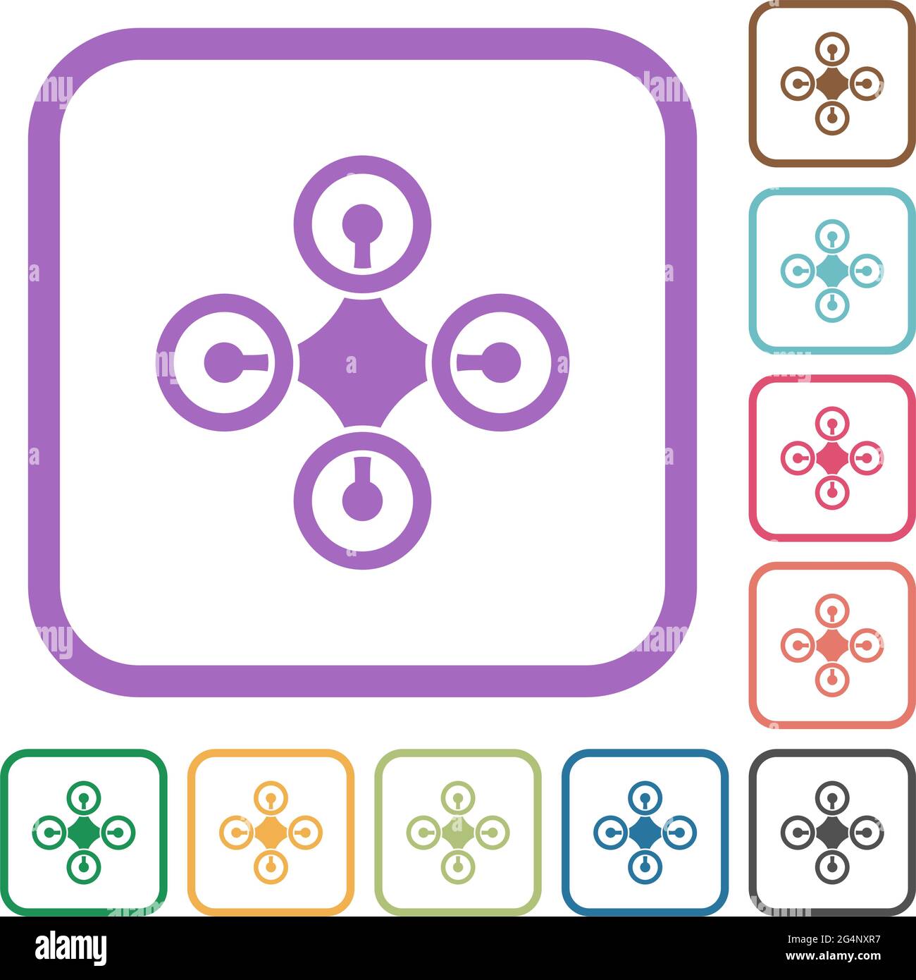 Drone top view solid simple icons in color rounded square frames on ...