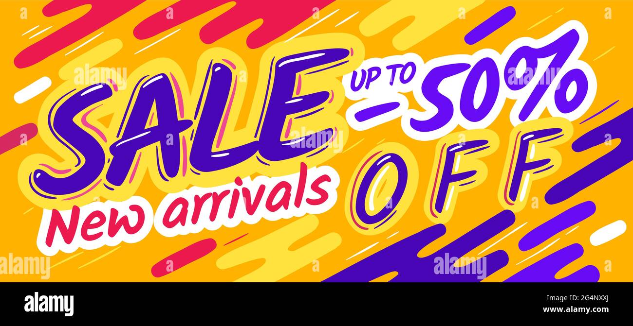 Cartoon sale banner poster. Vector yellow template flyer, discount sale ...