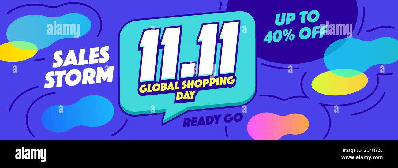 11.11 Global shopping Sale horizontal banner or Promotion on blue ...
