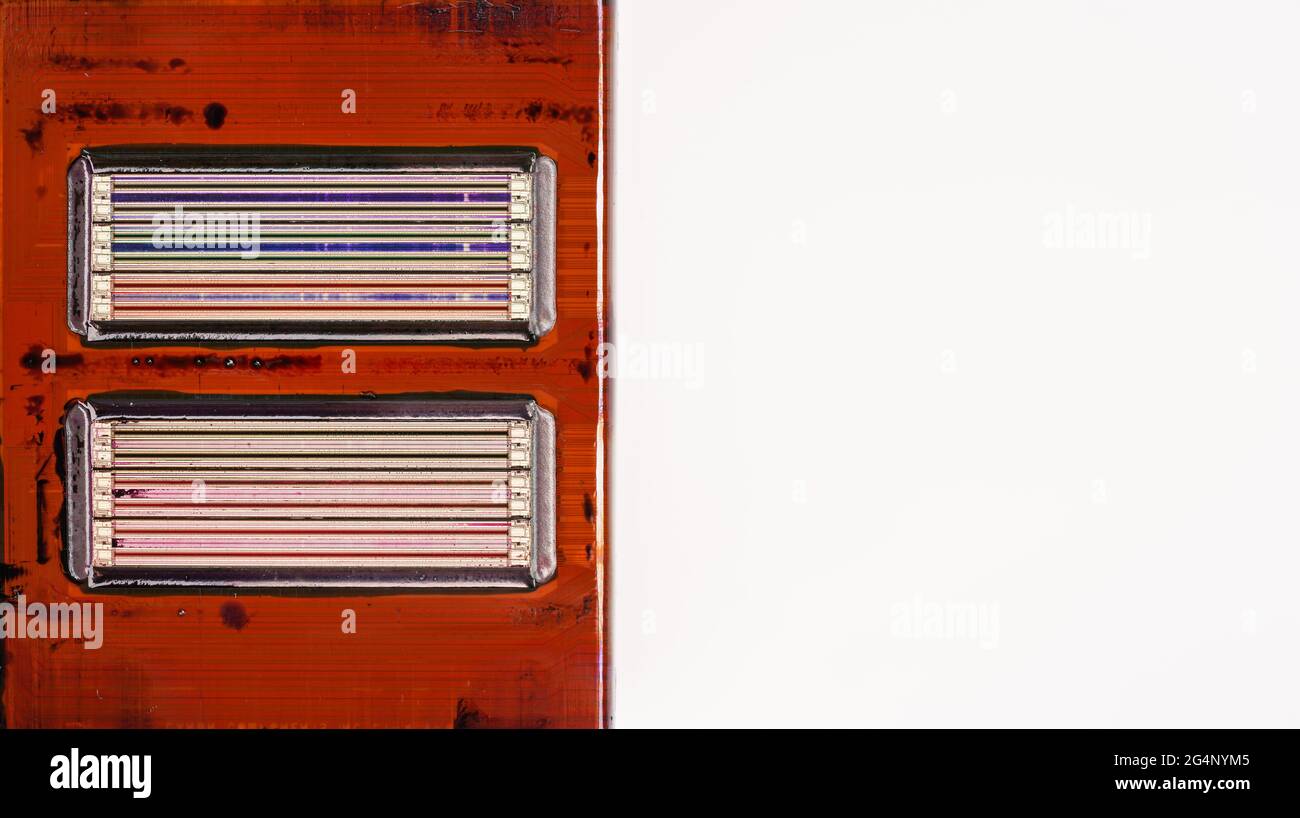 Old large format inkjet printer heads, dirty from remaining colours ...