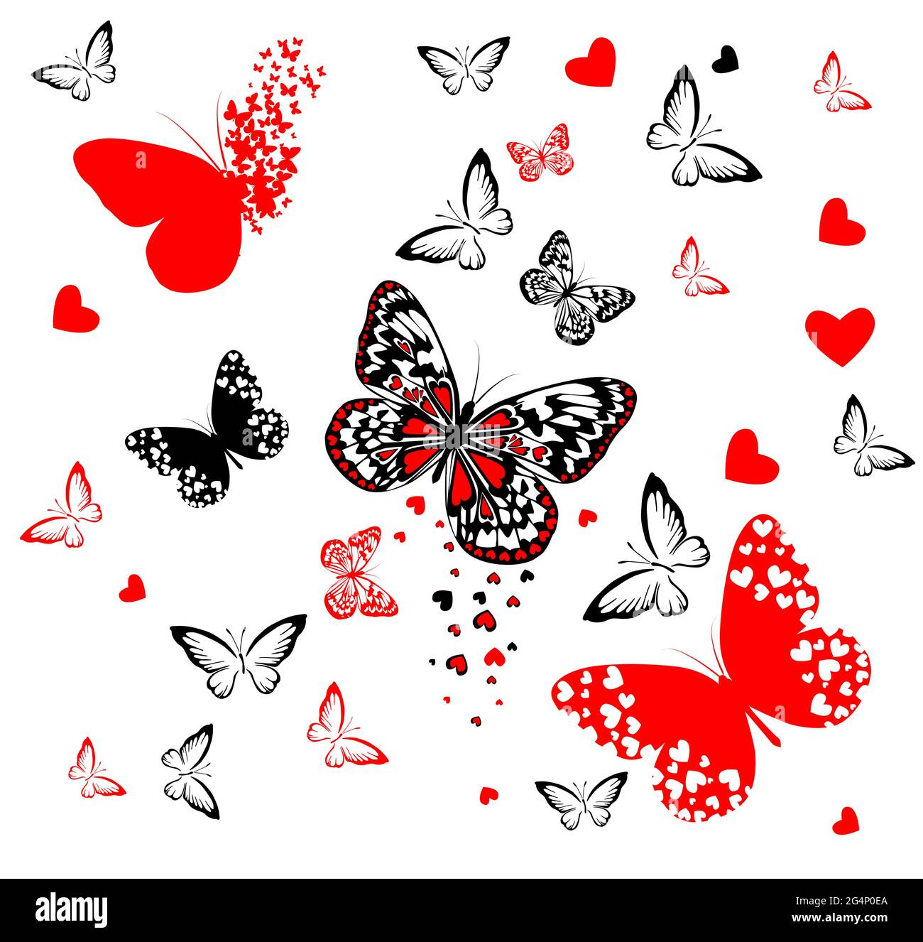 Butterflies with hearts background. Red and black. Happy Valentine's ...
