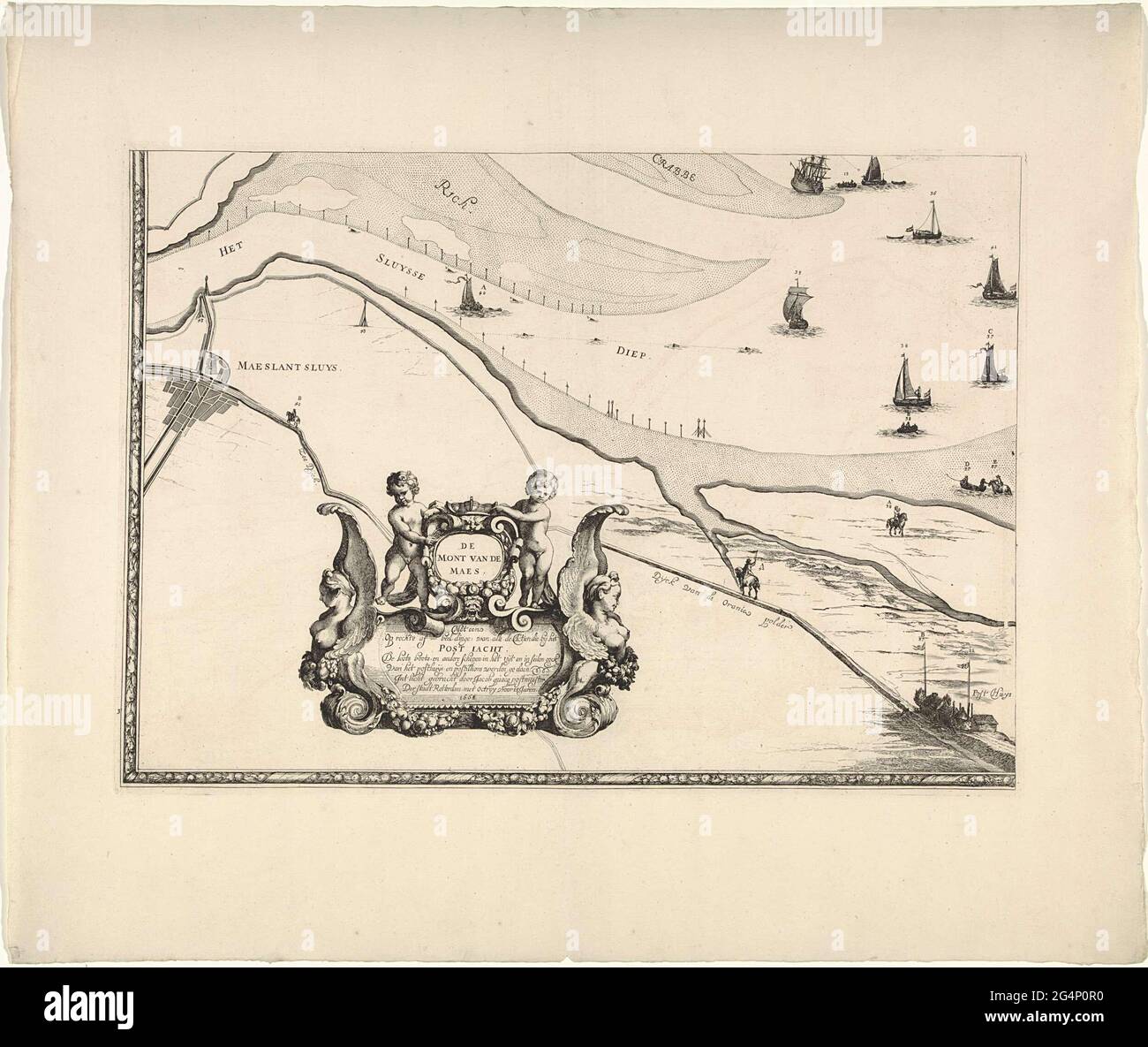 . Part (lower left) of the Maas mouth map with post routes Stock Photo ...