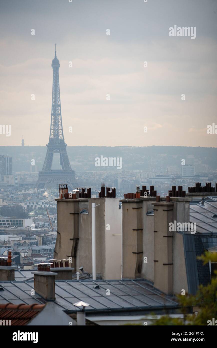 The view towards the Eiffel Tower from Sacre Coeur in Paris Stock Photo ...