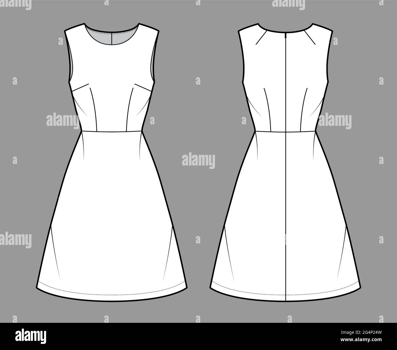 Dress A-line technical fashion illustration with sleeveless, fitted ...