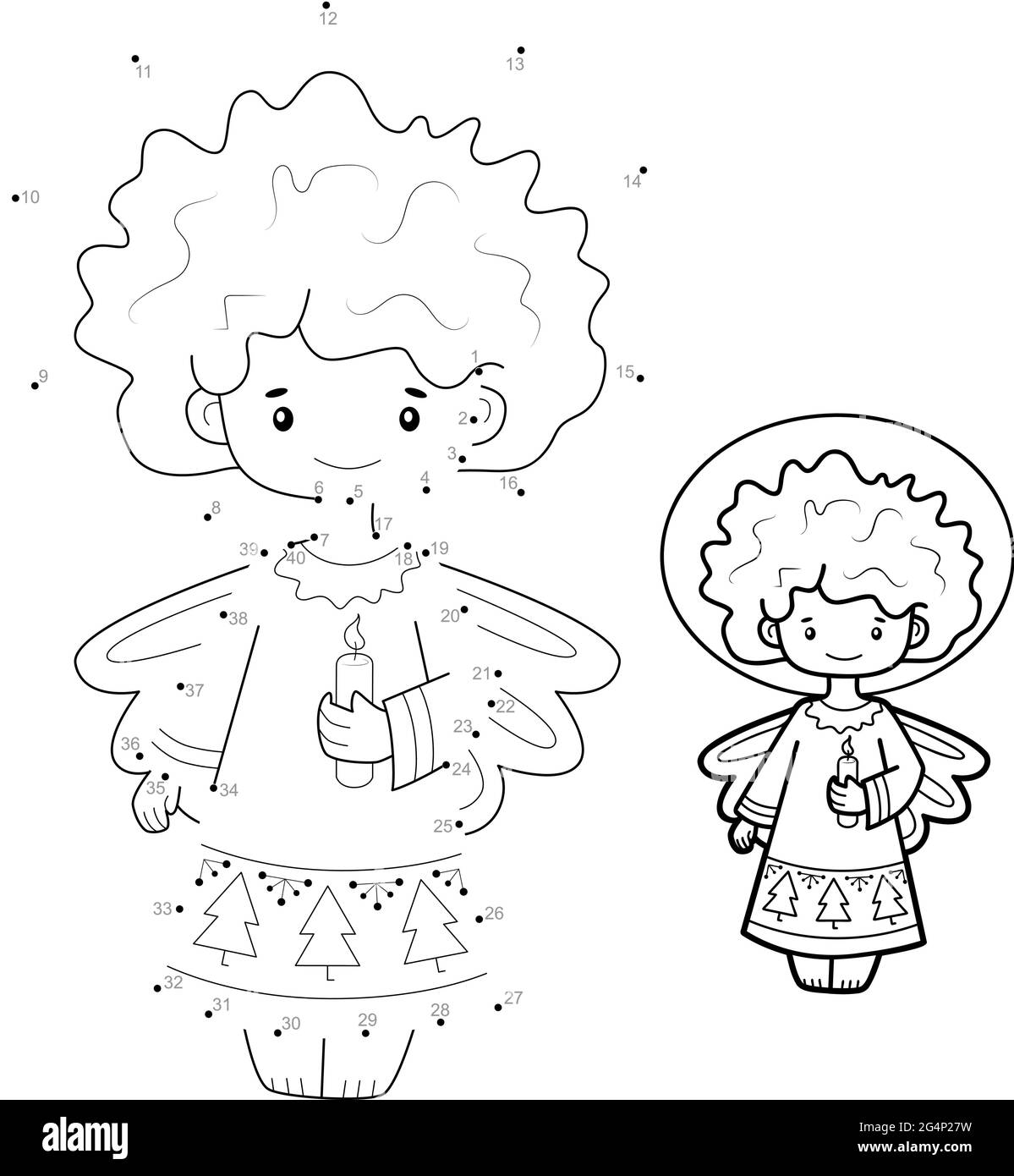 Dot to dot Christmas puzzle for children. Connect dots game. Angel ...