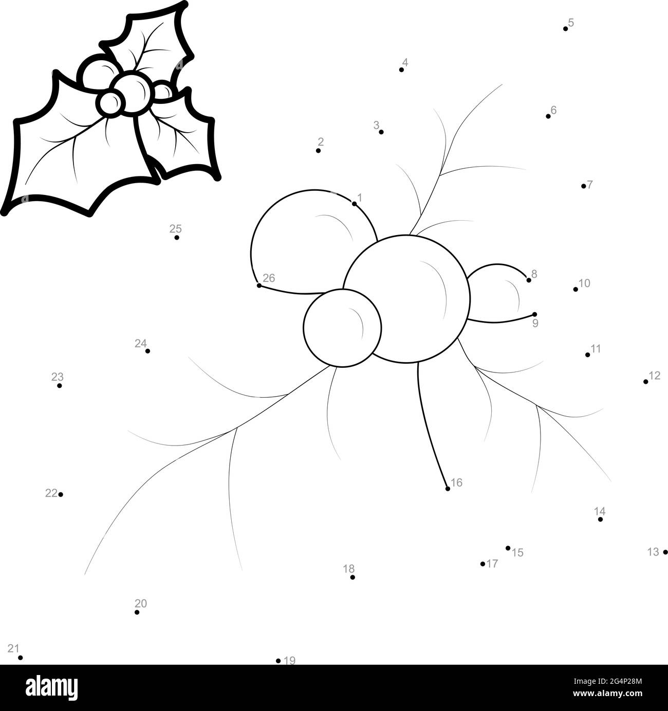 Dot to dot Christmas puzzle for children. Connect dots game. Holly ...