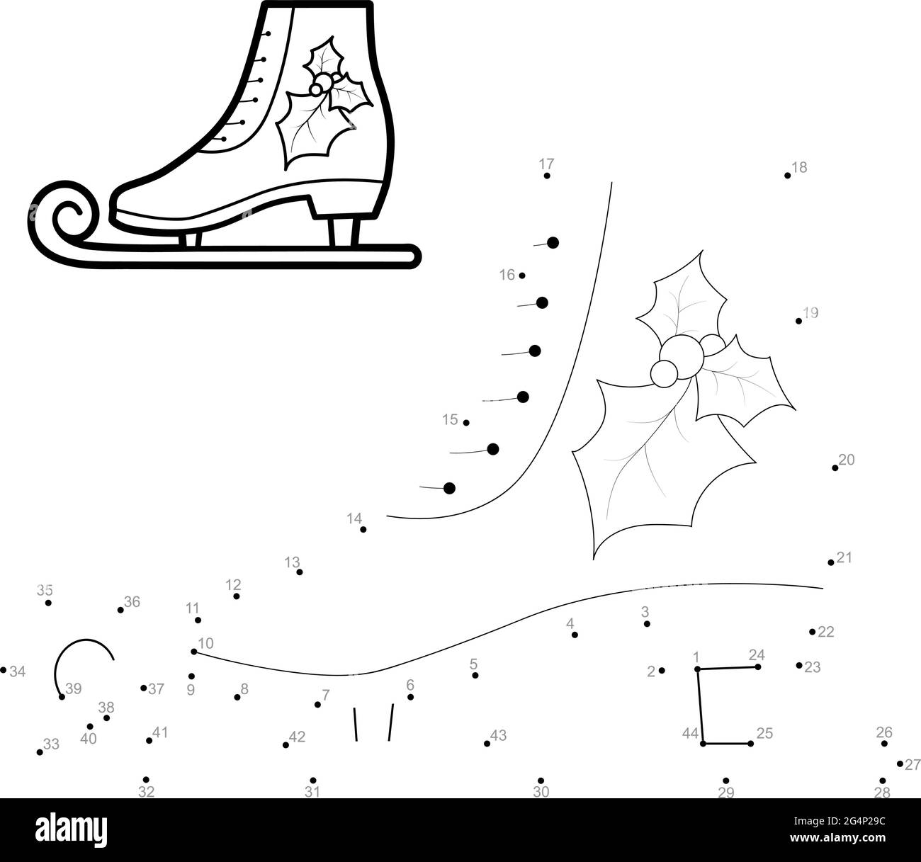 Dot to dot Christmas puzzle for children. Connect dots game. Skates ...