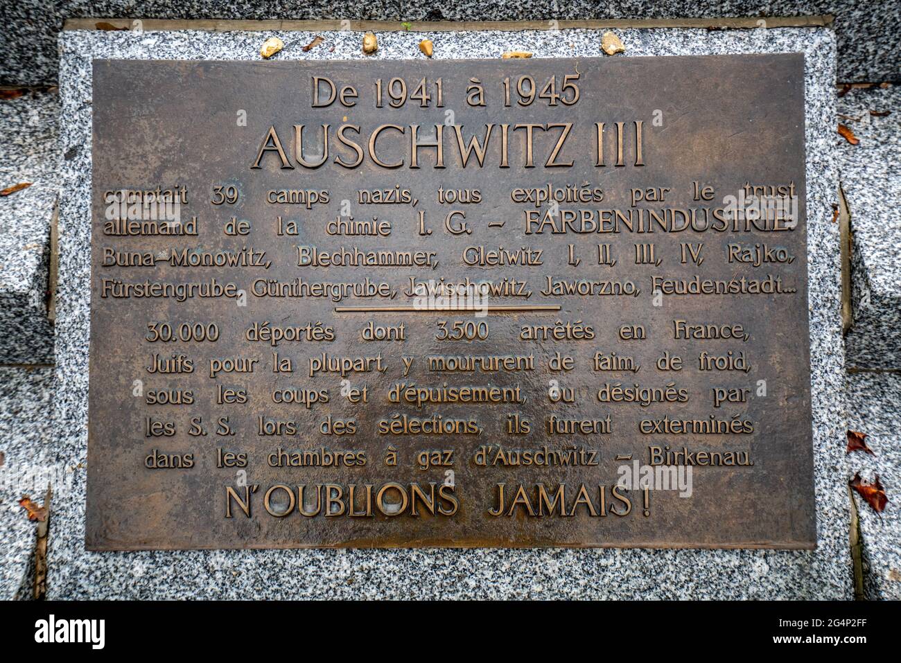 The Buna- Auschwitz III Memorial in Pere Lachaise cemetery, Paris Stock ...