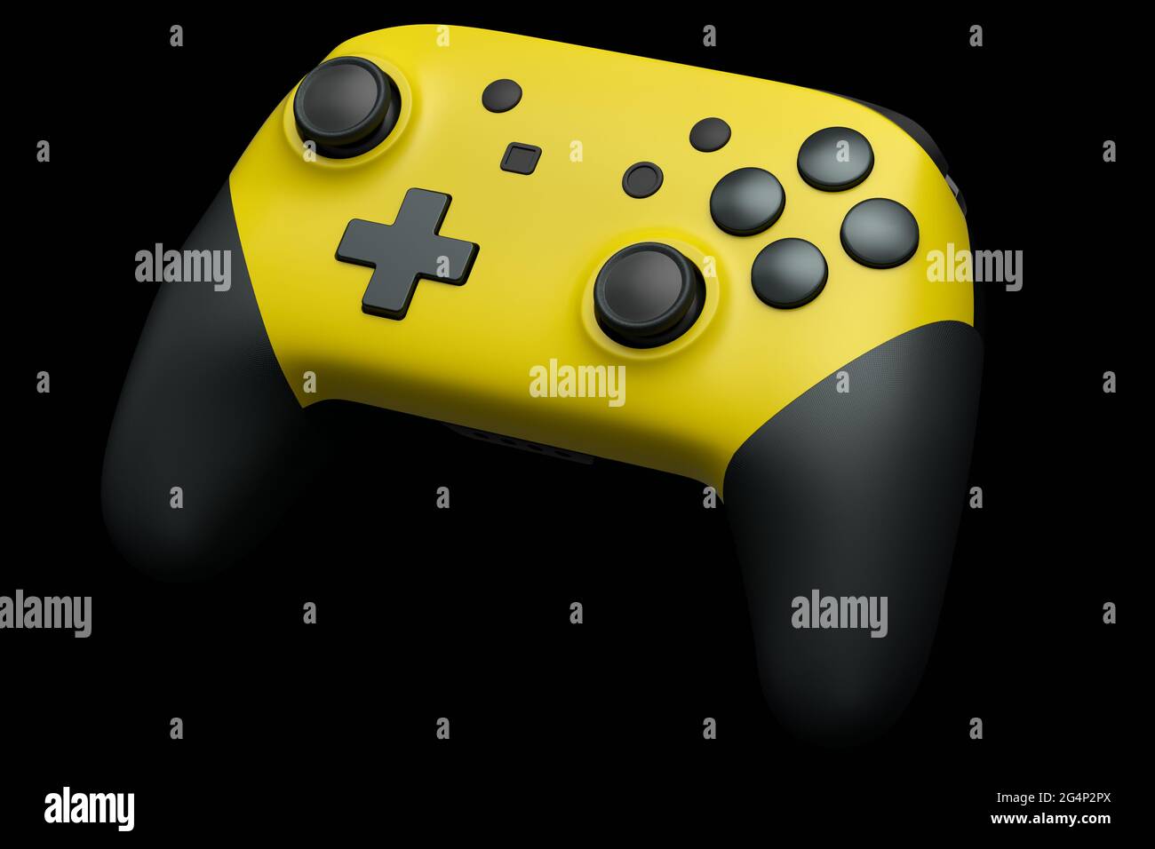 Realistic yellow joystick for video game controller on black background ...