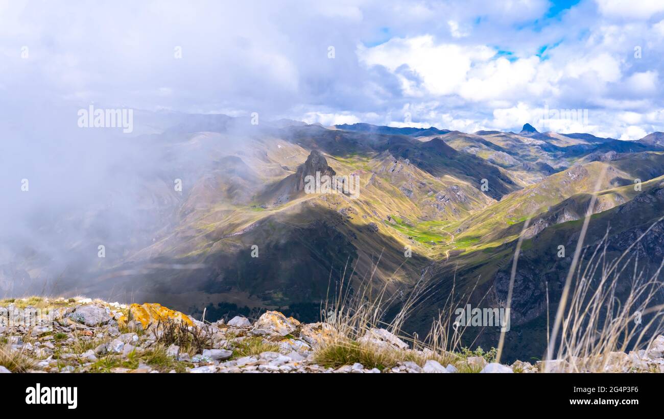 The mist covering the natural landscape in the Andes of Peru Stock ...