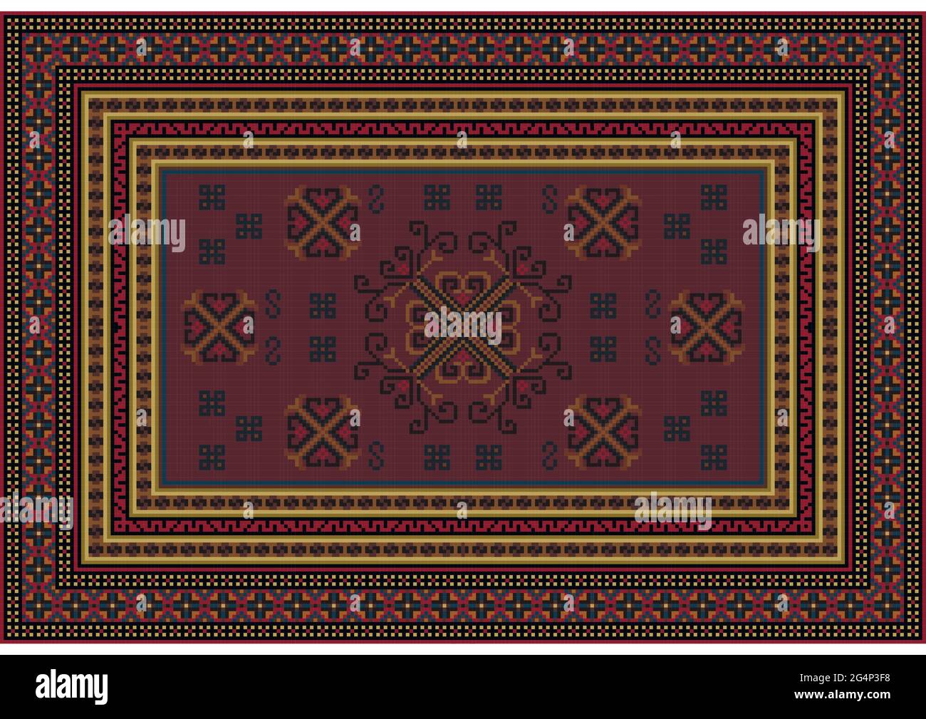 Vintage burgundy carpet with blue, red, beige patterns and brown ...