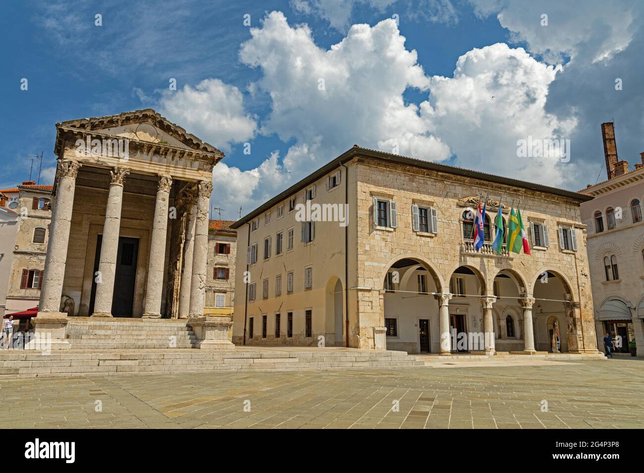 town hall and roman augustus temple in Pula in Croatia Stock Photo - Alamy