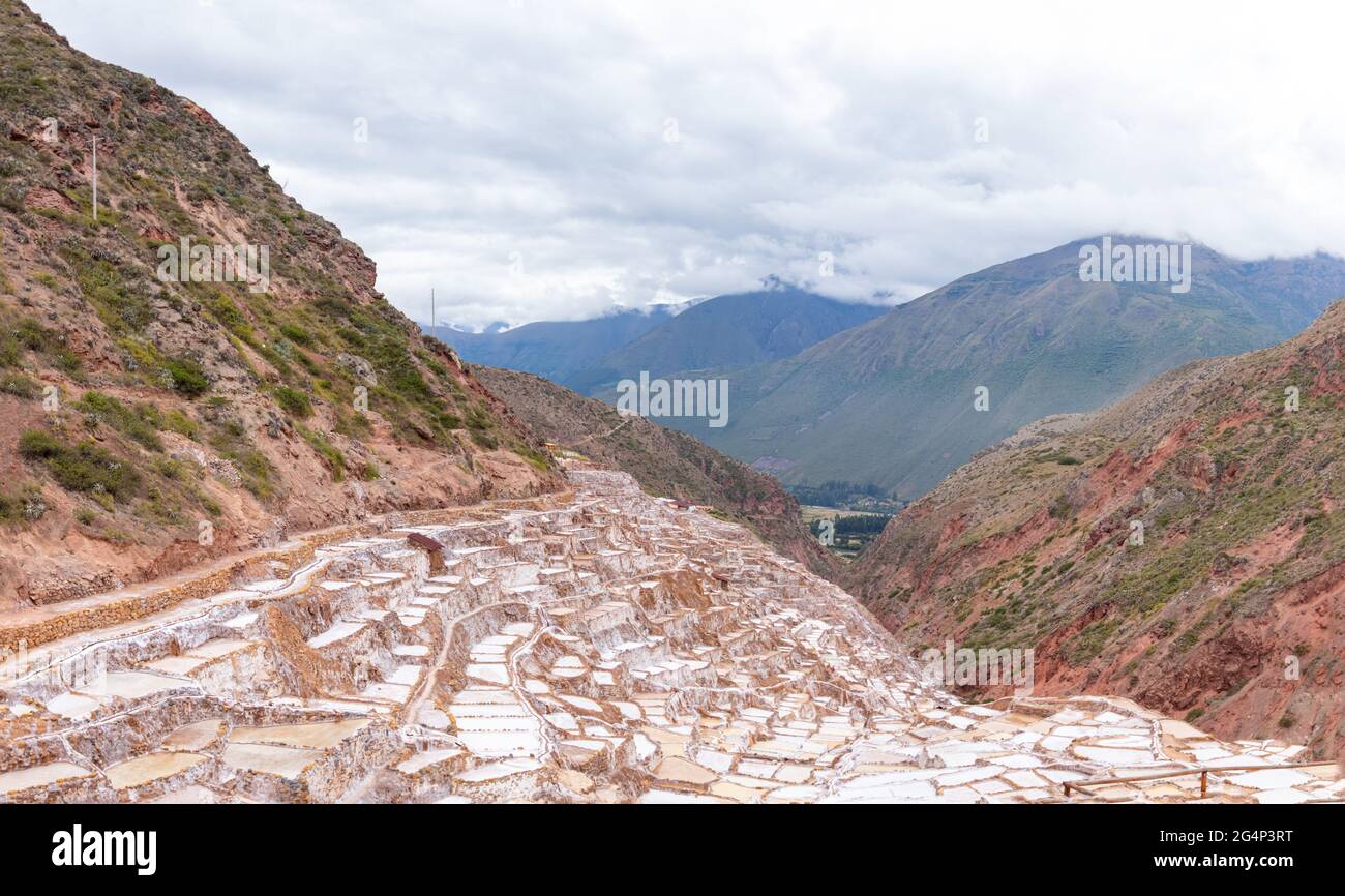 View of the natural salt pools in Las Salineras de Maras in the Sacred ...