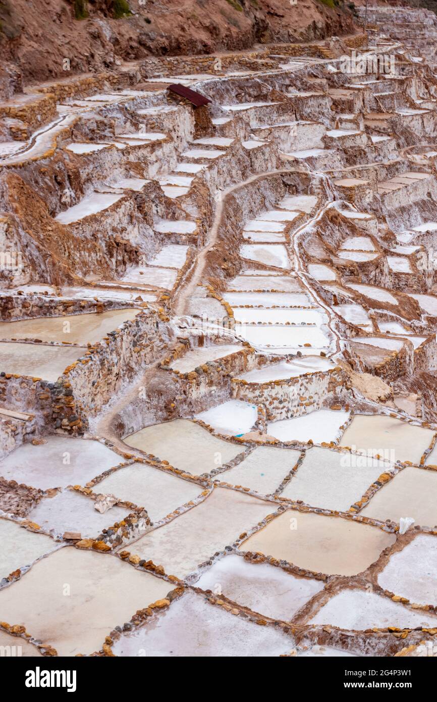 View of the natural salt pools in Las Salineras de Maras in the Sacred ...