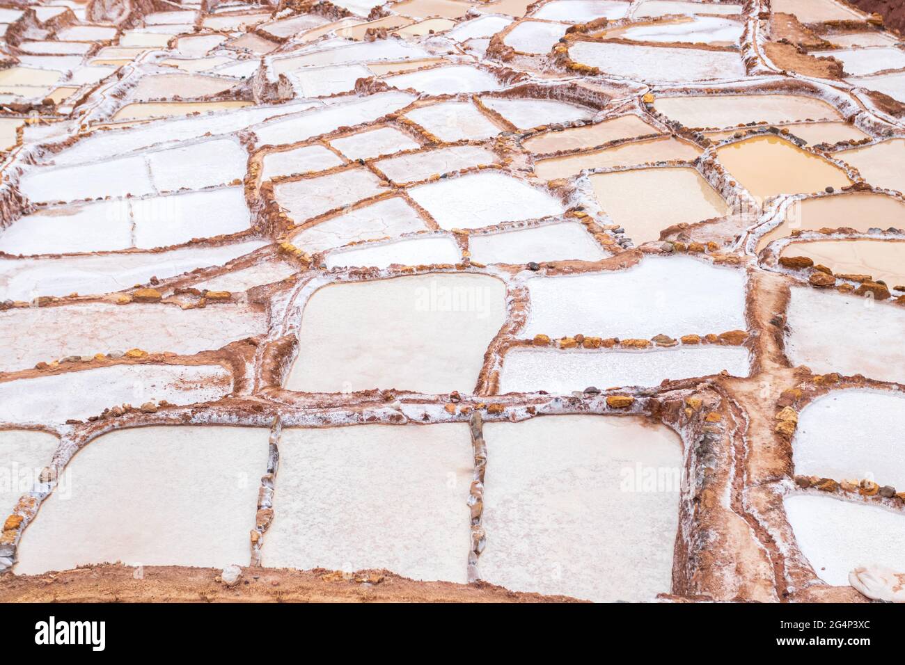 View of the natural salt pools in Las Salineras de Maras in the Sacred ...